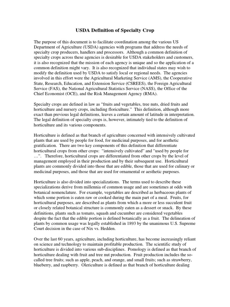 Definition of Specialty Crops | PDF