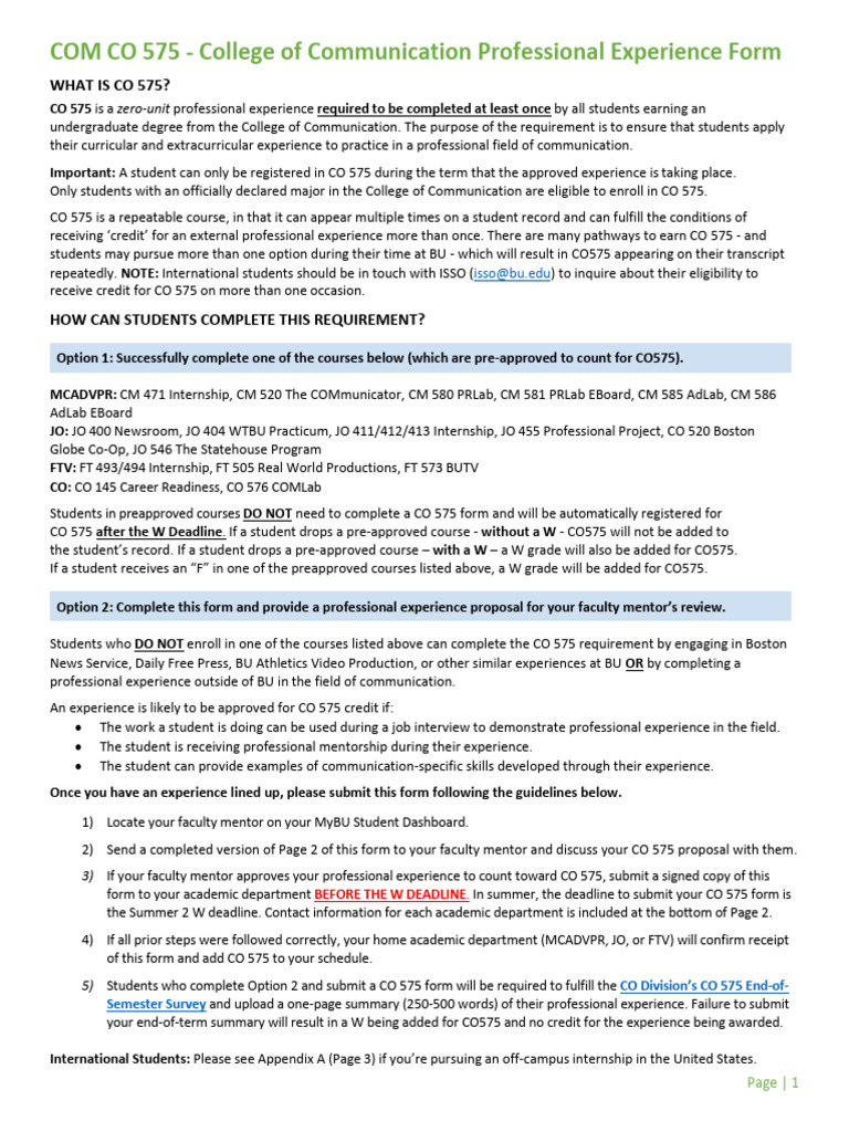 CO 575 Professional Experience Guide | PDF