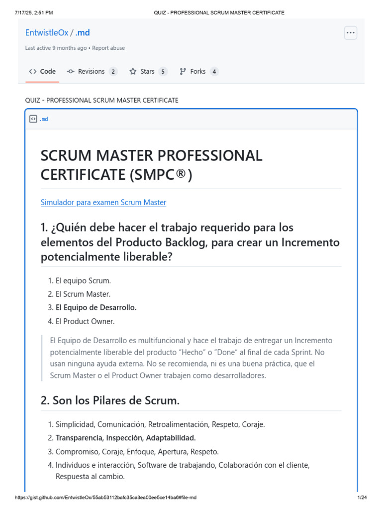 Quiz para Certificación Scrum Master | PDF | Scrum (desarrollo de ...
