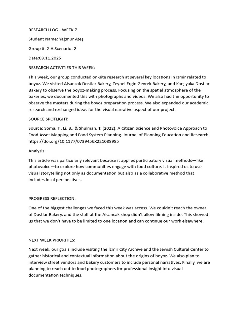 Research Log Week 7 | PDF