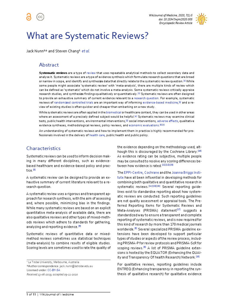 NunnChang2020-What Are Systematic Reviews-WikiJournalofMedicine | PDF ...