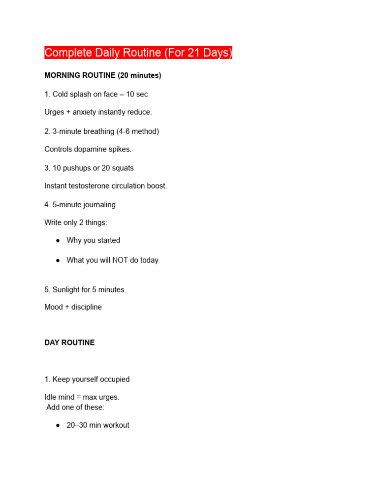 21-Day Daily Routine for Urge Control | PDF
