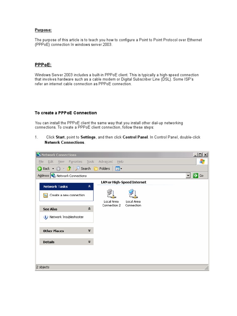 Configure PPPoE in Windows Server 2003 | PDF