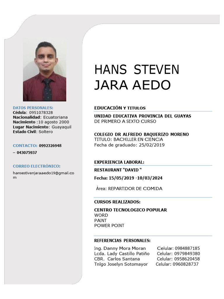 Hoja de Vida de Hans Steven 2024 (1) | PDF
