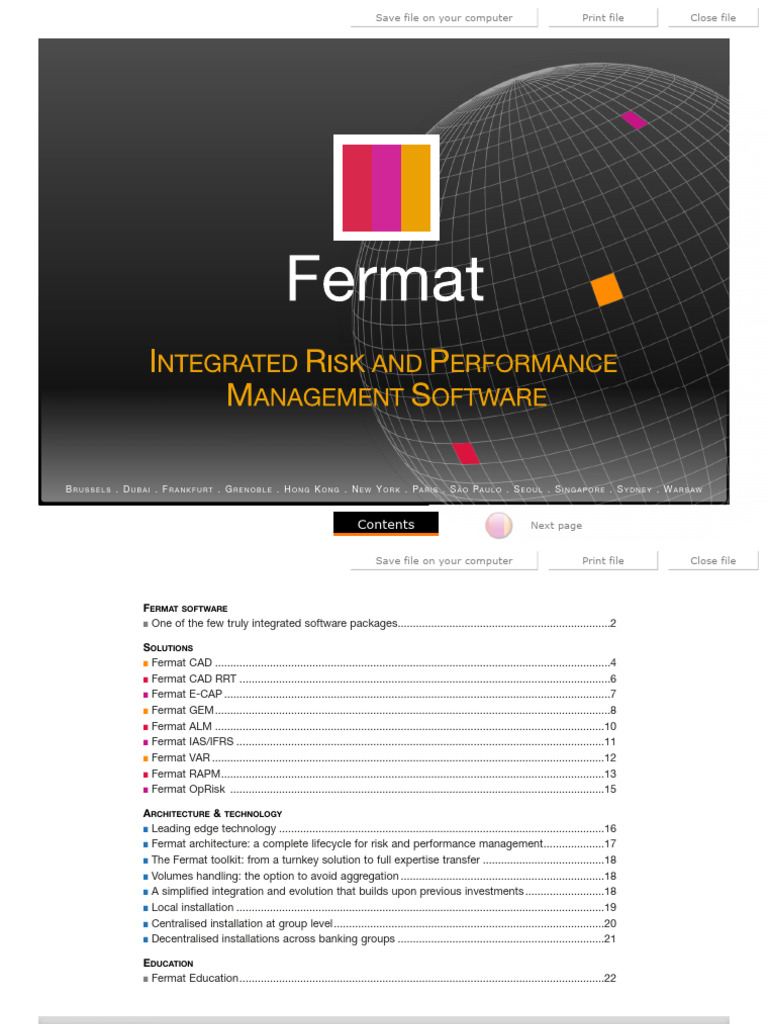Fermat Brochure English | PDF | Value At Risk | Financial Risk