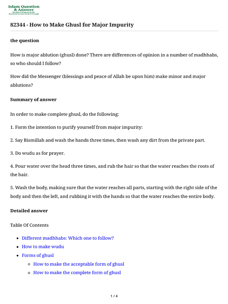 Ghusl Guide: Major Impurity Steps | PDF | Abrahamic Religions