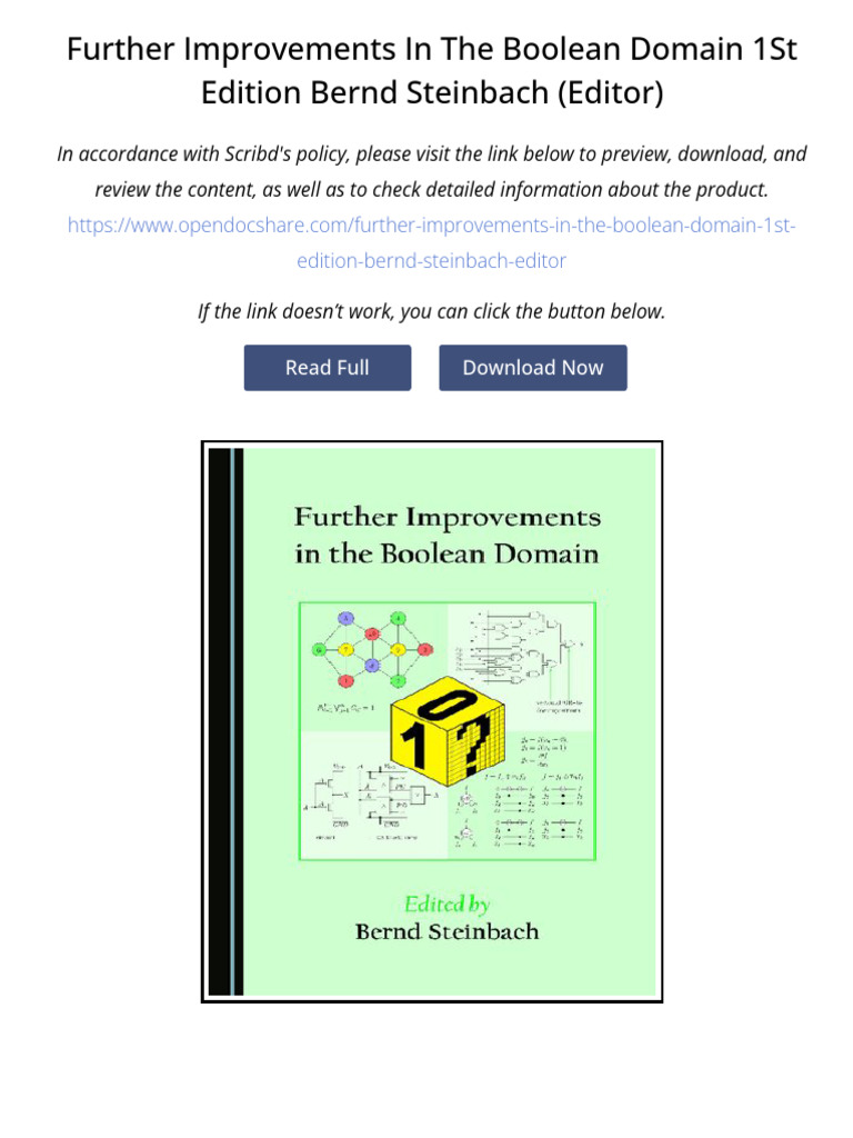 Further Improvements in the Boolean Domain 1st Edition Bernd Steinbach ...