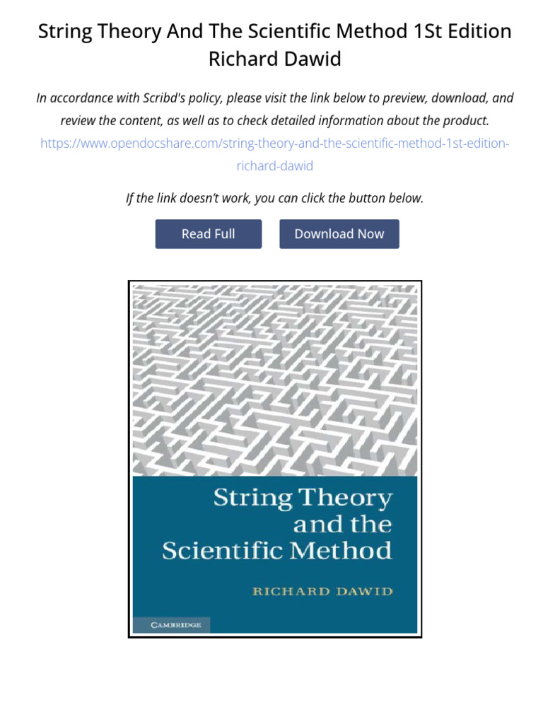 String Theory and the Scientific Method 1st Edition Richard Dawid | PDF ...