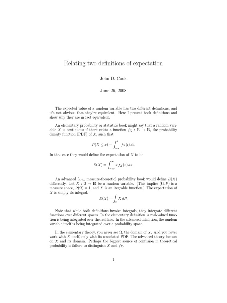 Relating Two Definitions of Expectation | PDF | Random Variable ...