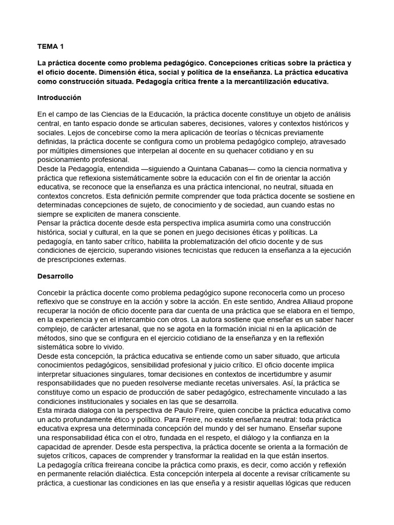 TEMA 1 | PDF | Pedagogía | Maestros
