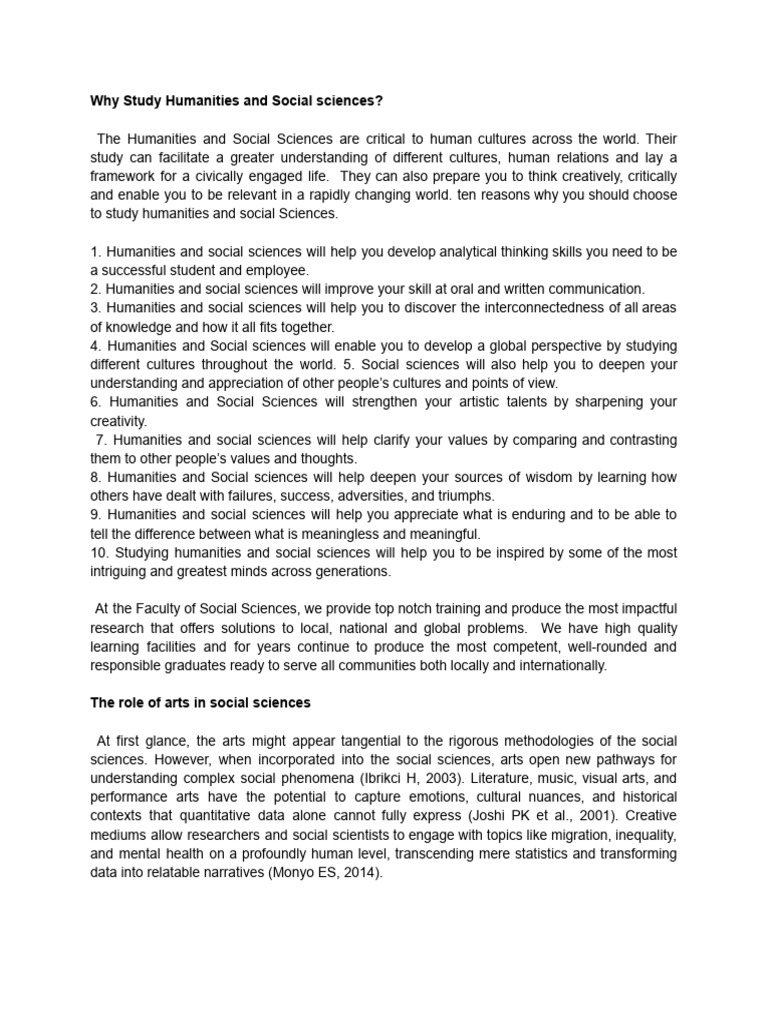 Why Study Humanities and Social Sciences | PDF | Humanities | Social ...