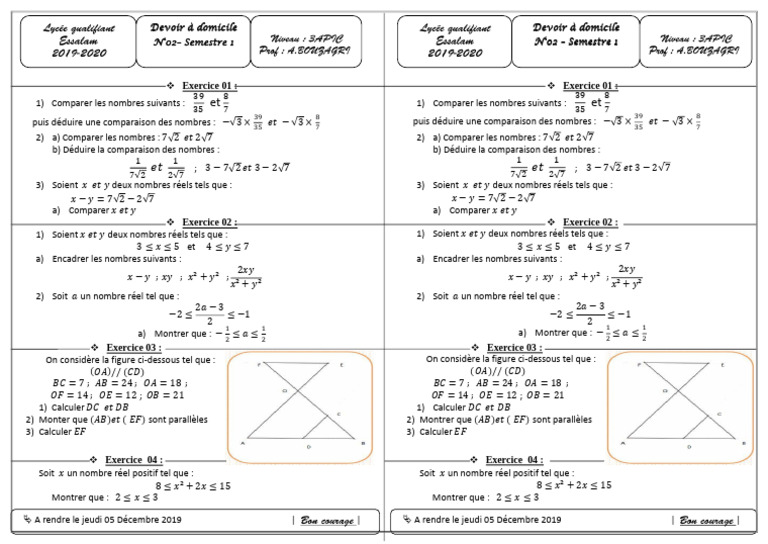 Exercices de comparaison de nombres | PDF