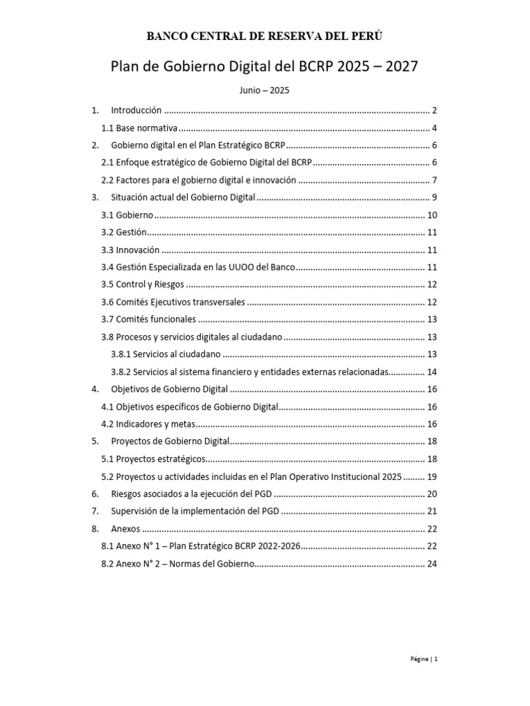 Plan de Gobierno Digital BCRP 2025-2027 | PDF | Gobierno E | La ...
