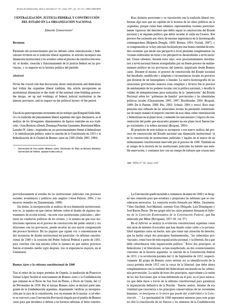 Zimmermann, E. (2007) Centralización, Justicia Federal y Construcción ...