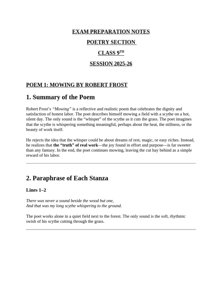 Exam Preparation Notes Poetry Section. | PDF | Poetry | Rhyme