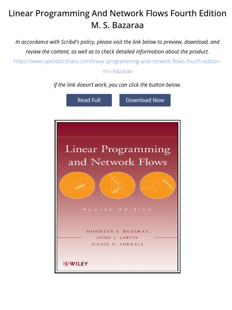 Linear programming and network flows Fourth Edition M. S. Bazaraa | PDF ...