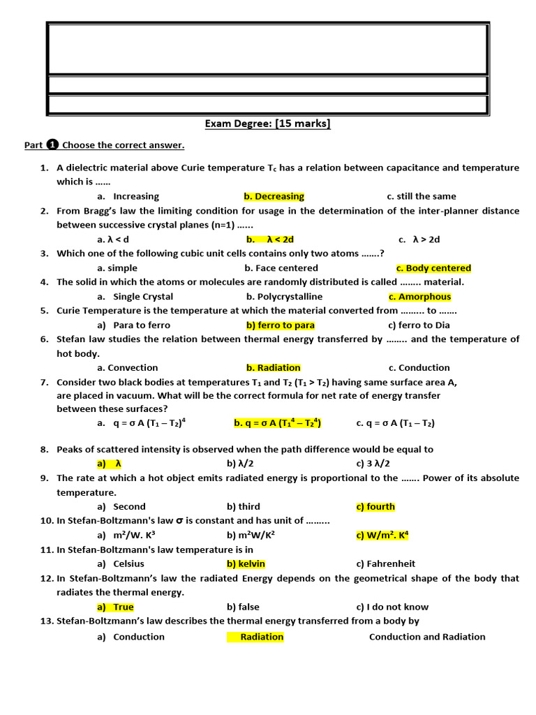 Solid State Physics Exam Questions | PDF | Thermal Conduction ...
