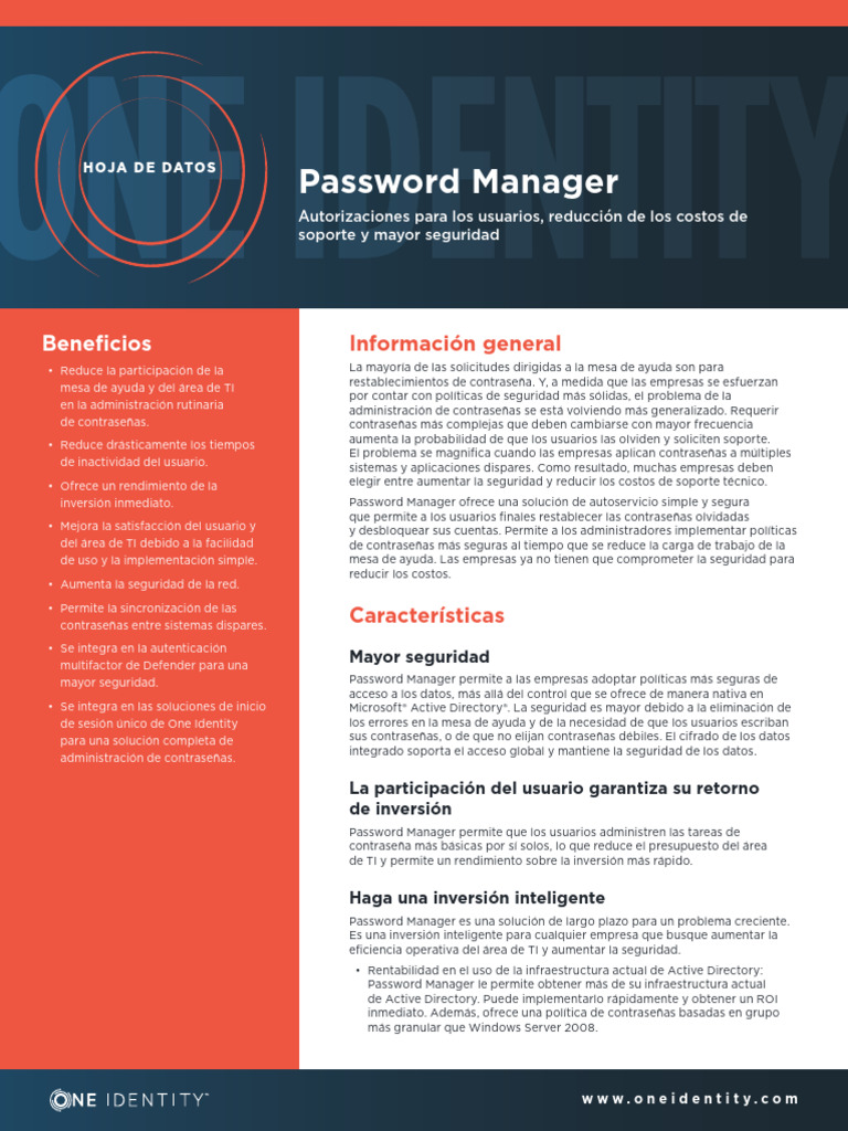 Password Manager Spanish Datasheet 129177 | PDF | Contraseña ...