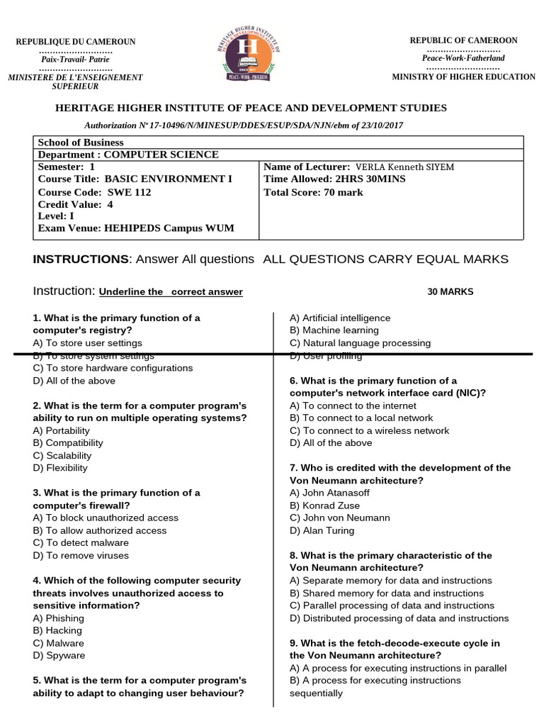 Basic Environment I Exam Questions | PDF | Printer (Computing ...