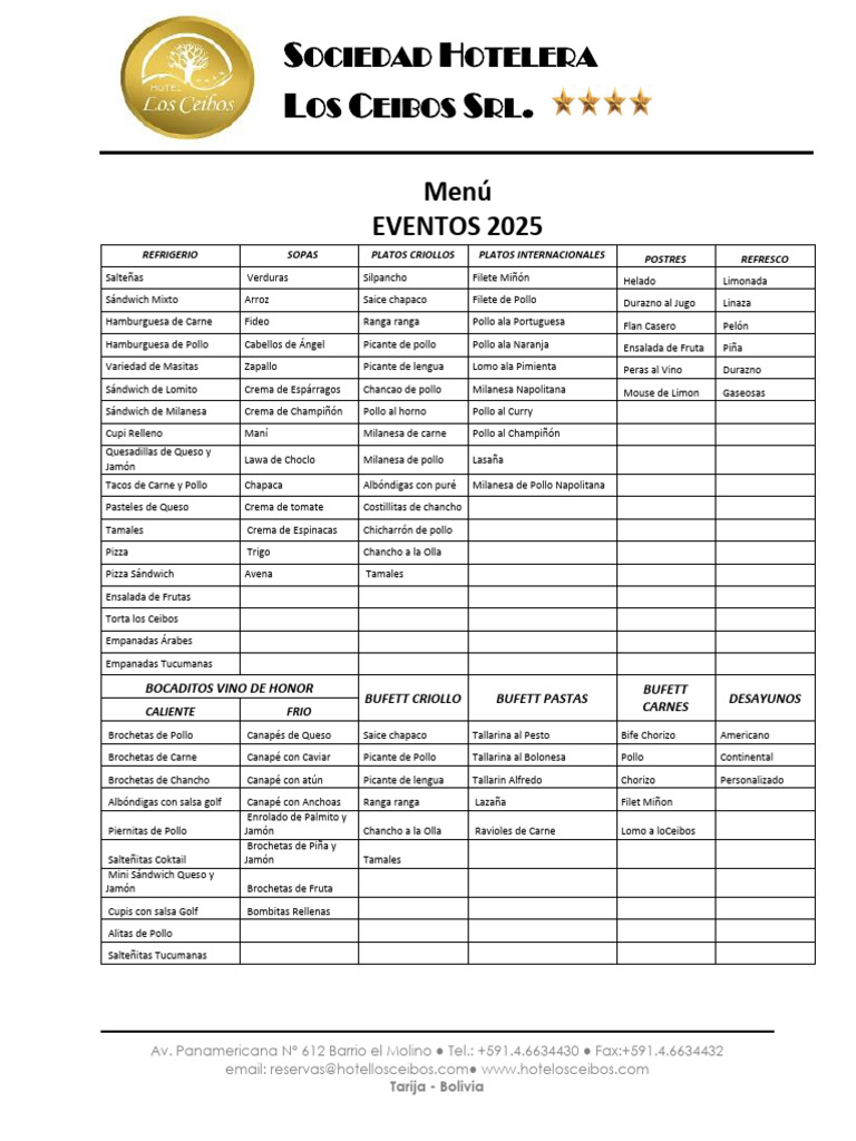 Menú de Eventos 2025 en Los Ceibos | PDF | Bola de masa hervida | Cocinando