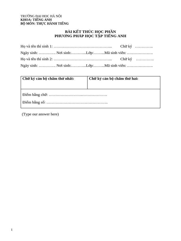 Study Skills Final Test Template | PDF