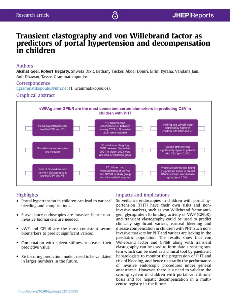 Transient elastography and von Willebrand factor as predictors of ...