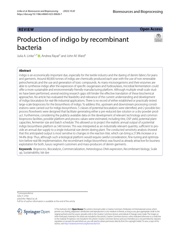 Sustainable Indigo Production via Bacteria | PDF | Textiles | Chemistry