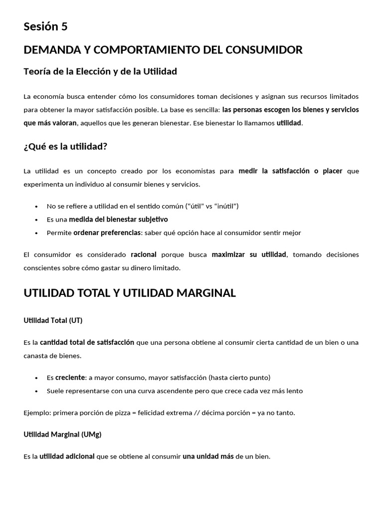 Teoría de la Utilidad y Comportamiento del Consumidor | PDF | Utilidad ...
