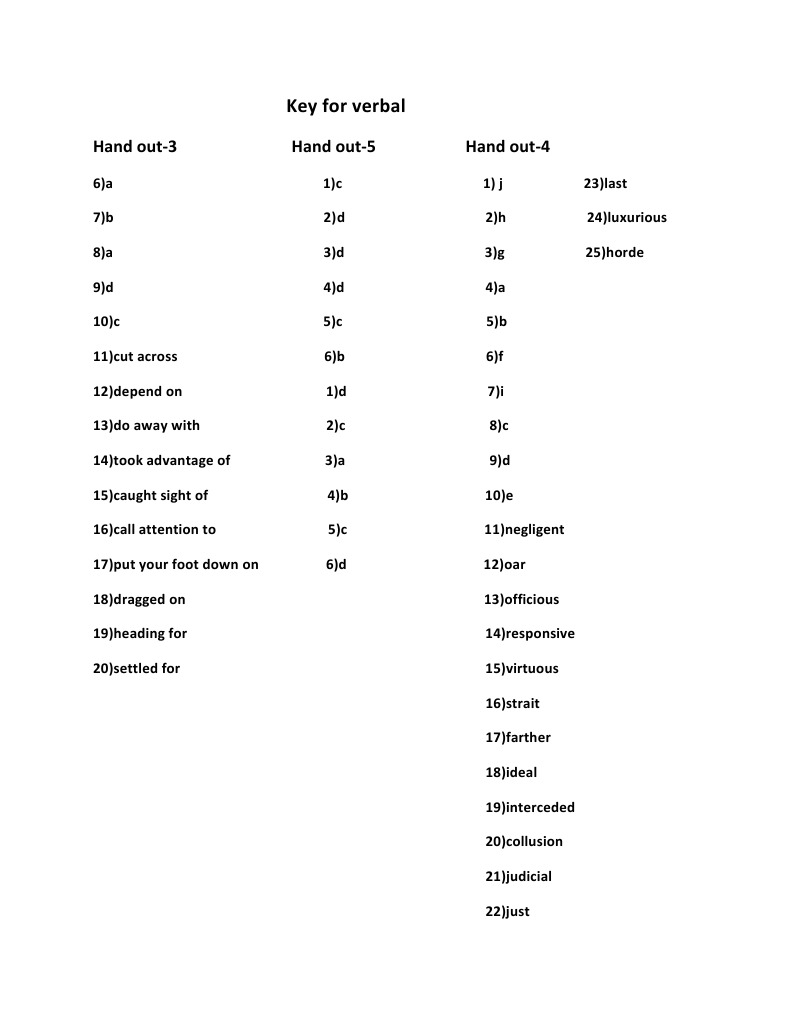 Key For Verbal | PDF | Teaching Methods & Materials | History