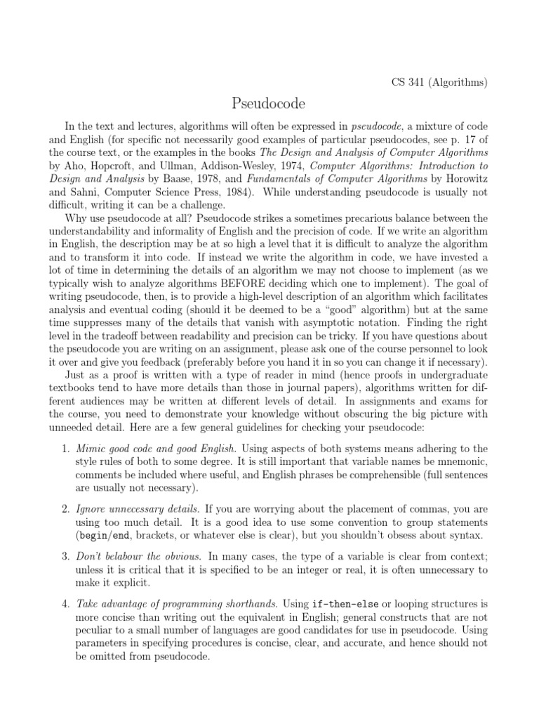 Pseudocode Guidelines for CS 341 | PDF | Computers