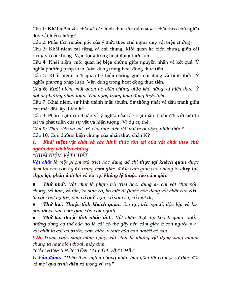 Đề ôn tập Triết học Mác Lê-nin | PDF