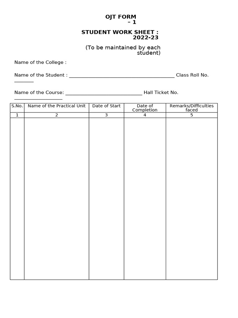 OJT FORM - 1 | PDF