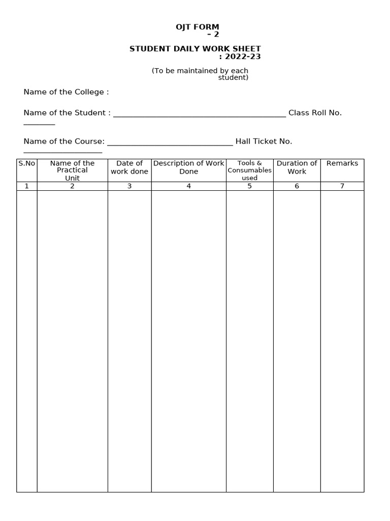 Ojt Form - 2 | PDF