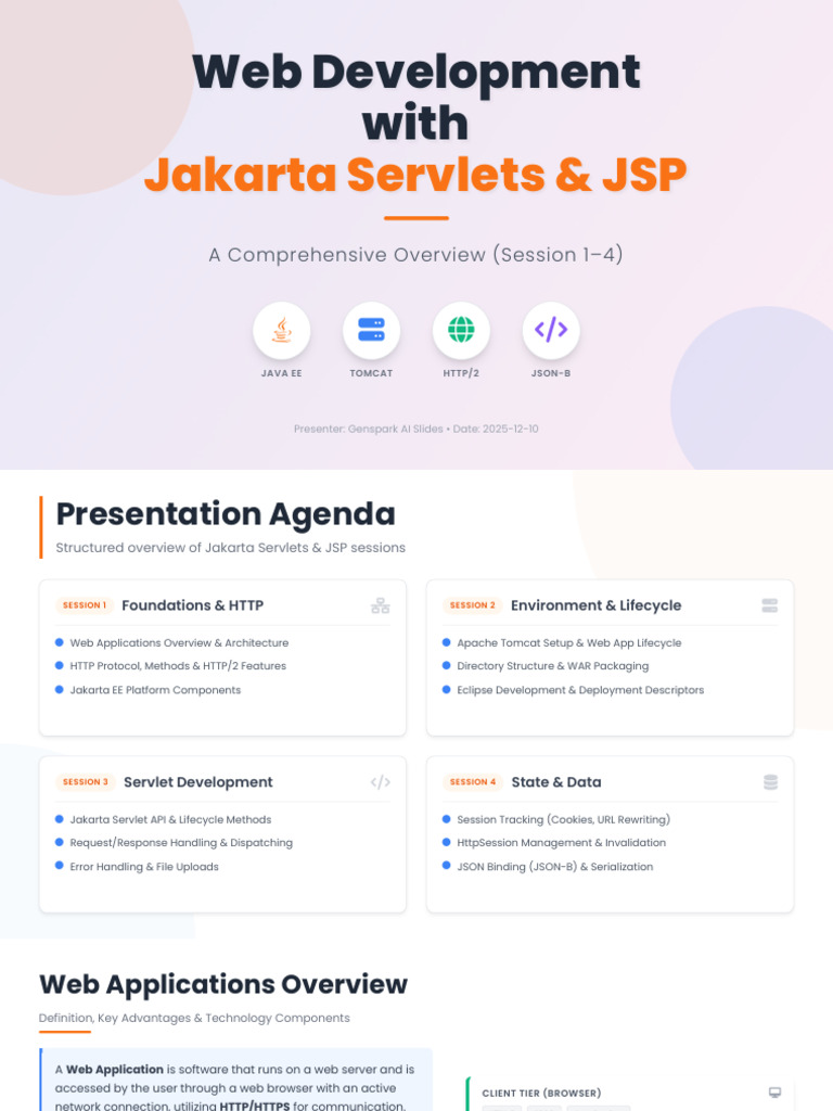 Jakarta Servlets & JSP Overview | PDF | Web Server | Internet & Web