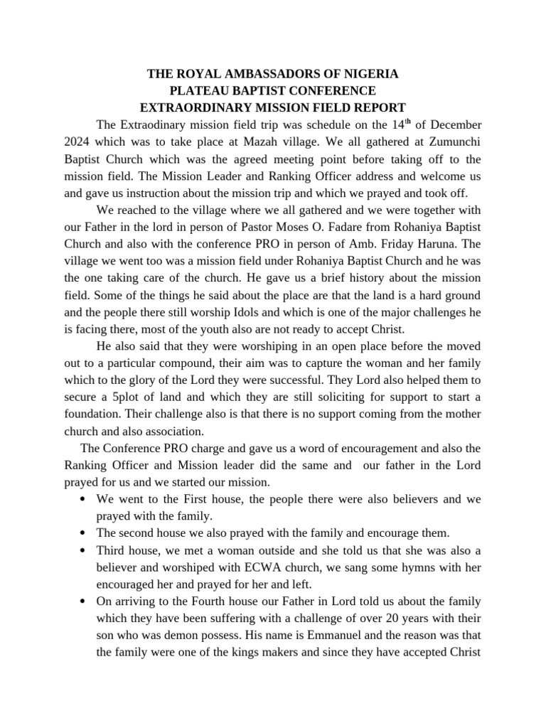 Nigeria Mission Field Report 2024 | PDF