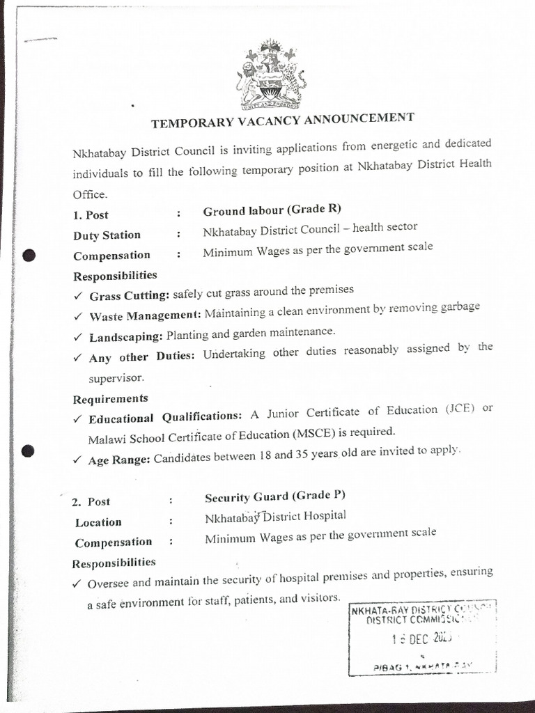 Temporary Vacancy Announcement | PDF