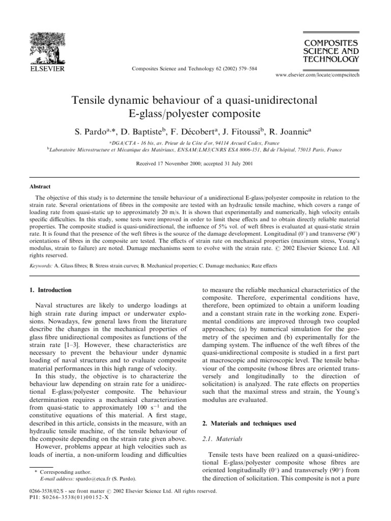 Tensile Dynamic Behaviour of a Quasi Unidirectonal E Glass Polyester ...