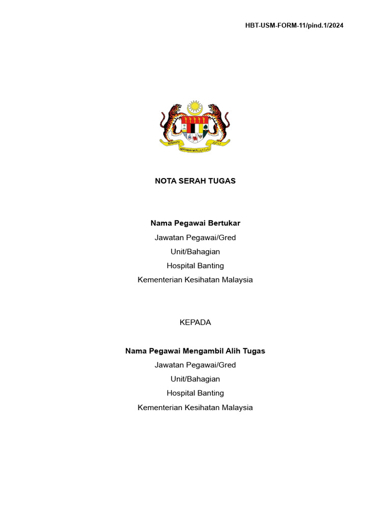 HBT-USM-ForM-11 - Pind.1 - 2024 - Template Nota Serah Tugas | PDF