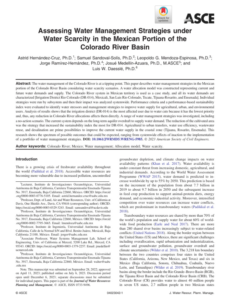 Hernández Cruz Et Al 2023 Assessing Water Management Strategies Under ...
