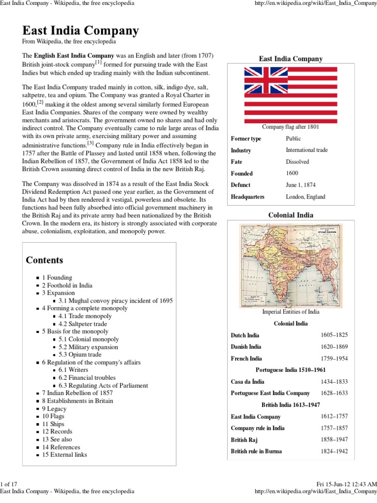 East India Company - Wikipedia, The Free Encyclopedia | PDF | East ...