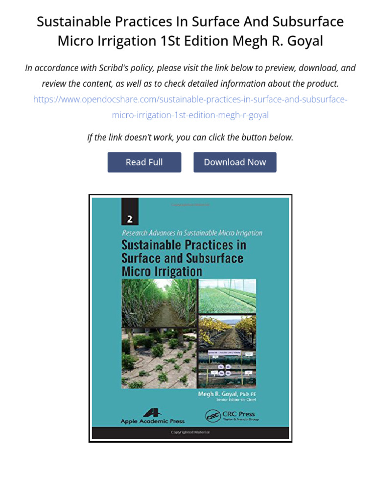 Sustainable Practices in Surface and Subsurface Micro Irrigation 1st ...