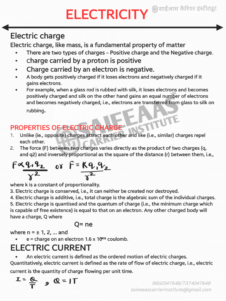Electricity Chapter Full Notes _240510_053426 | PDF