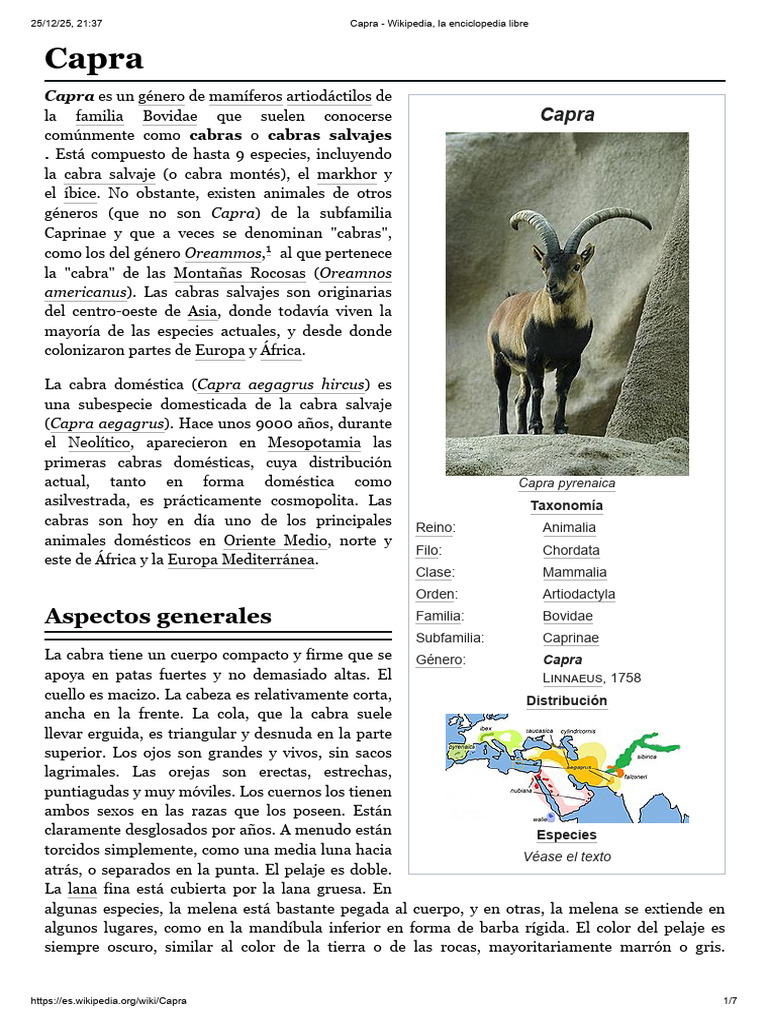 Capra - Wikipedia, La Enciclopedia Libre | PDF | Bóvidos | Capridos
