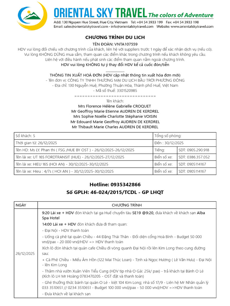 Tour Program VNTA107559 | PDF