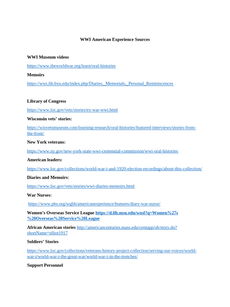 WWI American Experience Sources | PDF