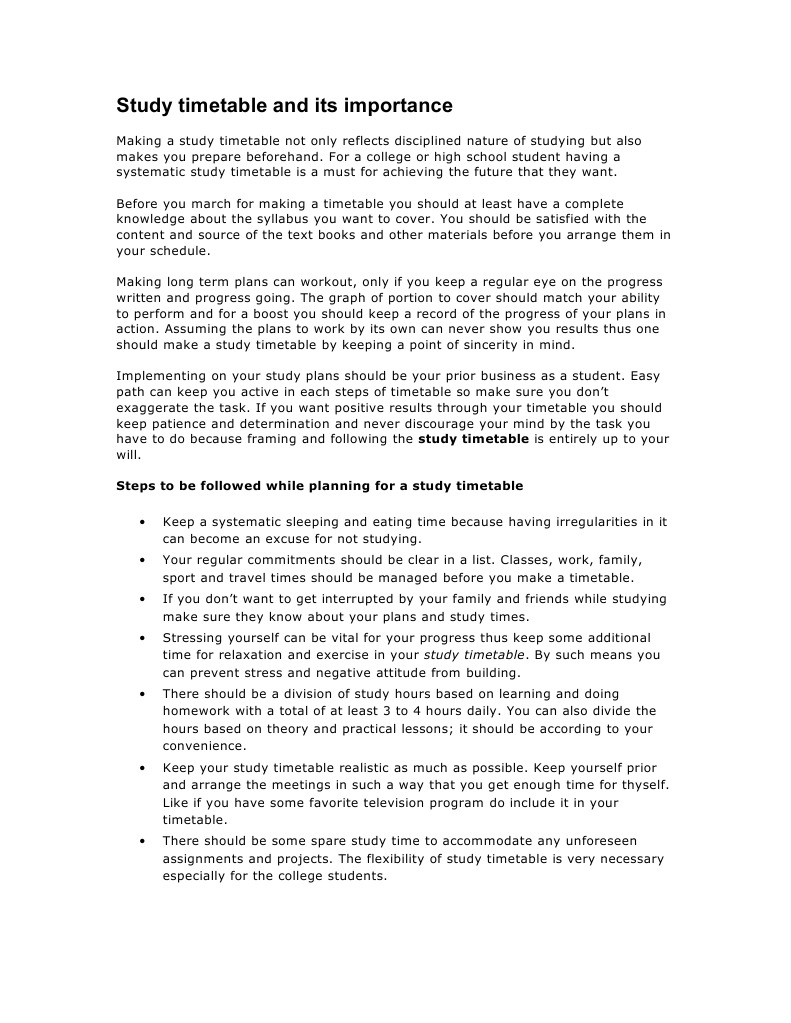 Study Timetable and Its Importance | PDF | Homework | Applied Psychology