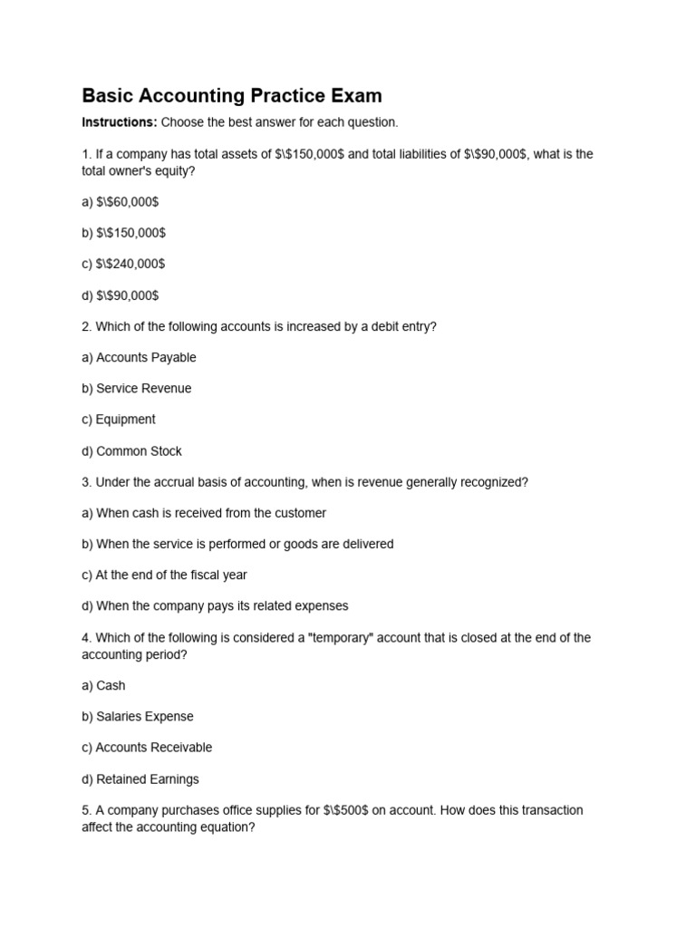 Basic Accounting Practice Exam | PDF