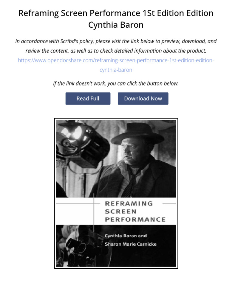 Reframing Screen Performance 1st Edition Edition Cynthia Baron | PDF