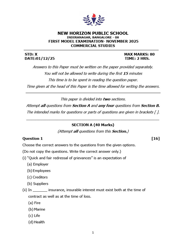 Commercial Studies Model Exam Paper | PDF | Expense | Debits And Credits