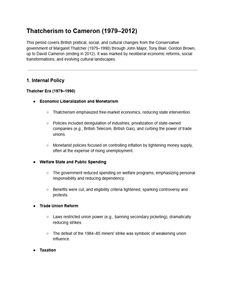 British Politics: Thatcher to Cameron 1979-2012 | PDF | Austerity ...